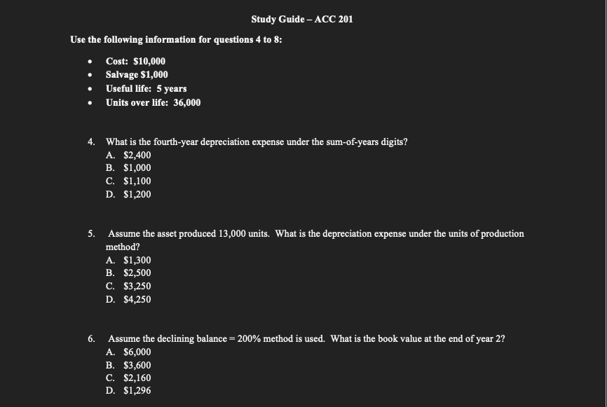 Solved Use the following information for questions 4 to 8 : | Chegg.com