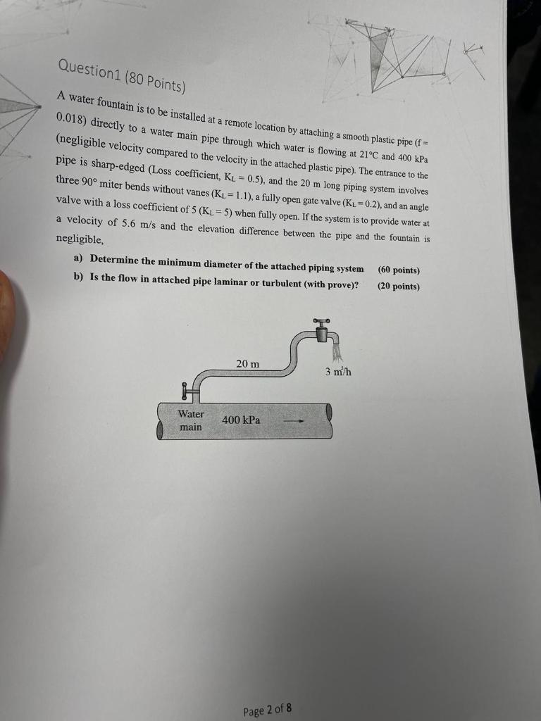 Solved A water fountain is to be installed at a remote | Chegg.com