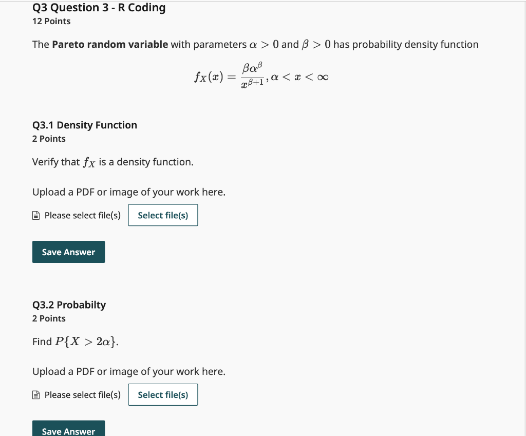 Solved The Pareto Random Variable With Parameters α0 And 