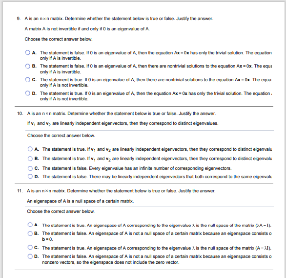 Solved 9 A Is An Nxn Matrix Determine Whether The