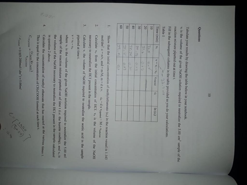 10 Questions Tabulate your results by drawing the | Chegg.com