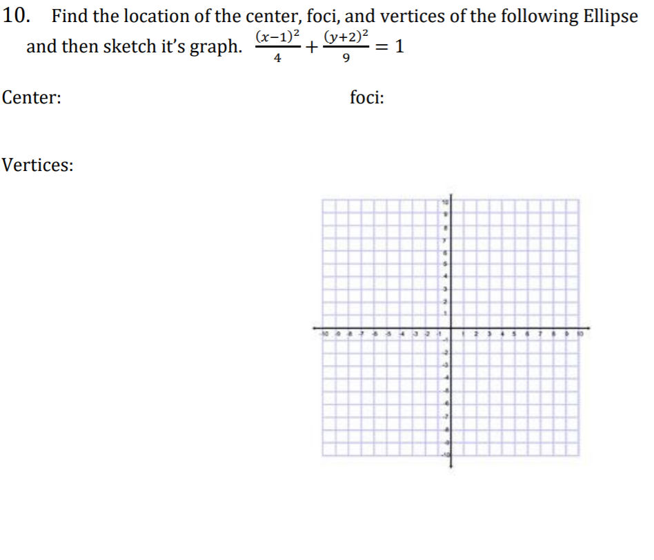 Solved 10. Find the location of the center, foci, and | Chegg.com