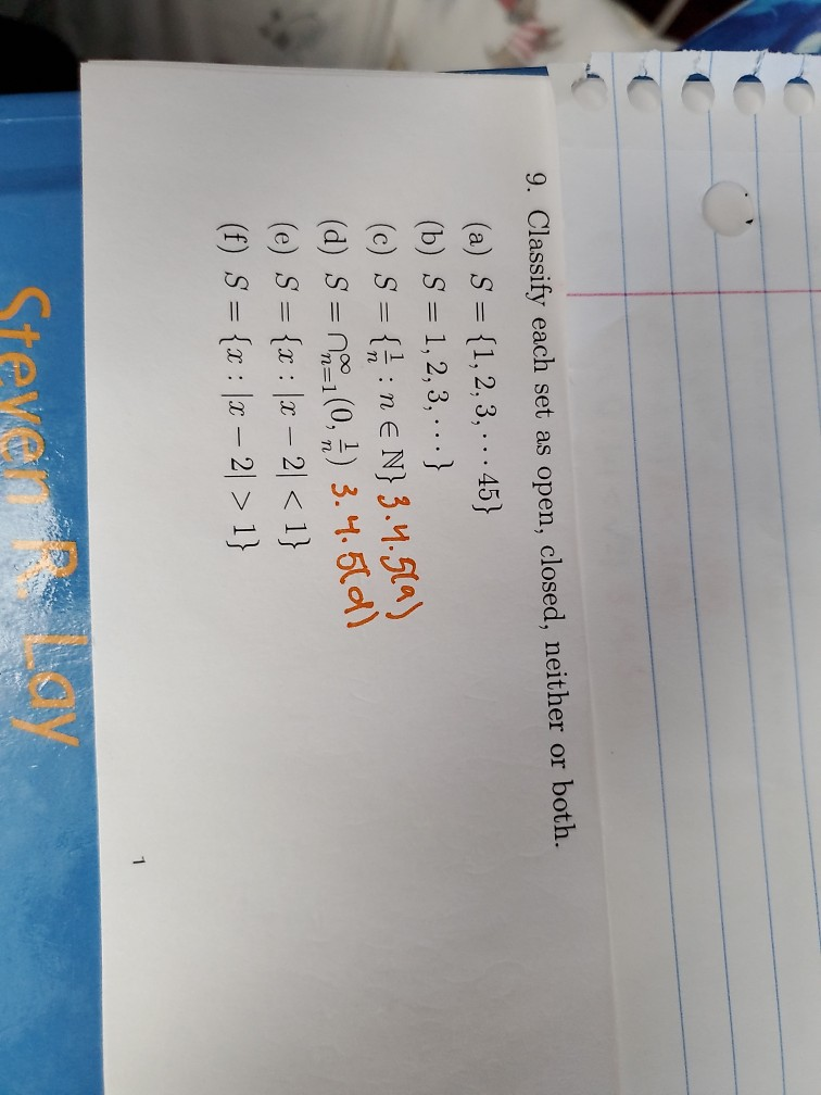Solved 9. Classify each set as open, closed, neither or | Chegg.com