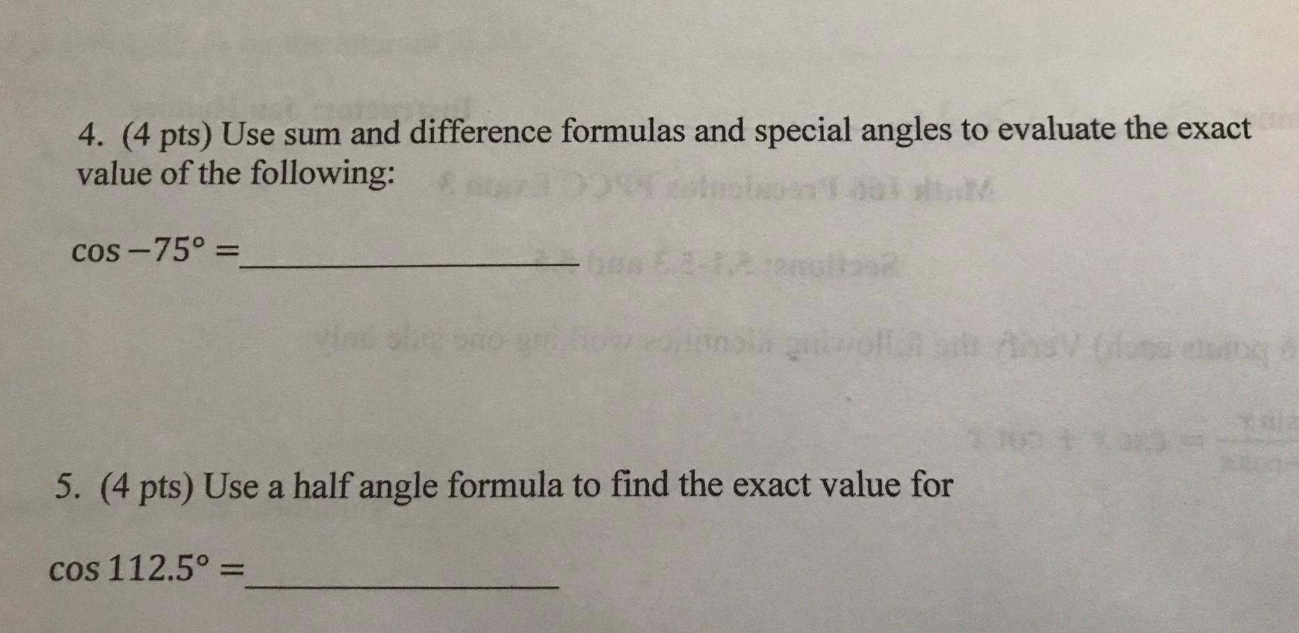 Solved 4. (4 pts. Use sum and difference formulas and | Chegg.com