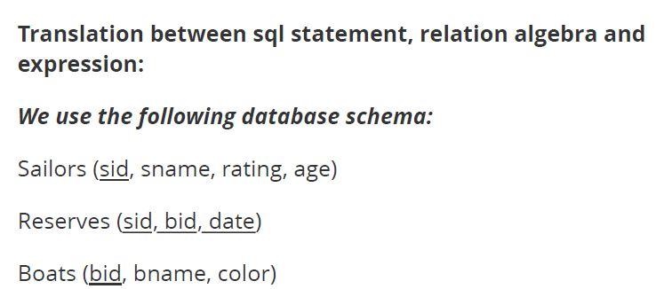 Solved Translation between sql statement, relation algebra | Chegg.com