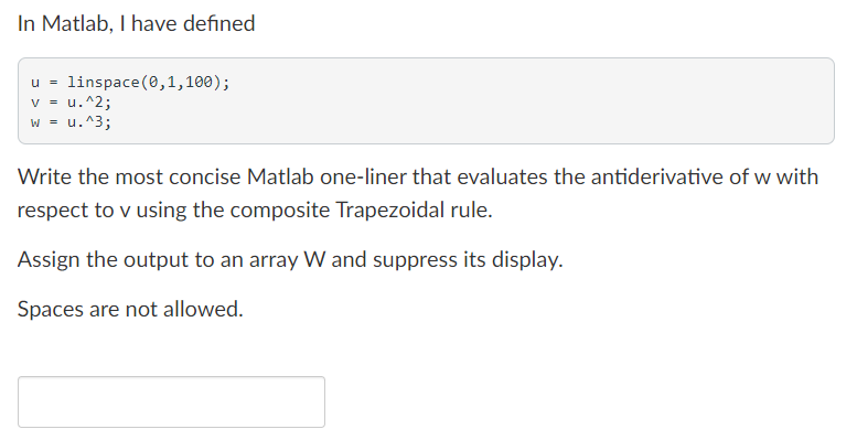 Solved In Matlab, I have defined u= linspace | Chegg.com