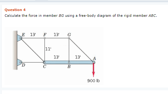 Solved Question 4 Calculate the force in member BG using a | Chegg.com