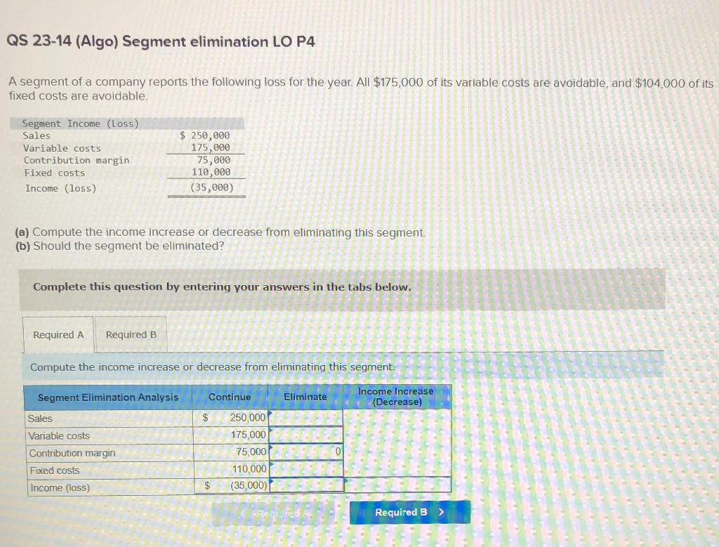 Solved QS 23-14 (Algo) Segment elimination LO P4 A segment | Chegg.com Solved QS 23-14 (Algo) Segment elimination LO P4 A segment | Chegg.com