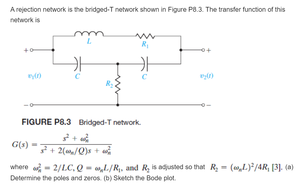 Solved A rejection network is the bridged-T network shown in | Chegg.com