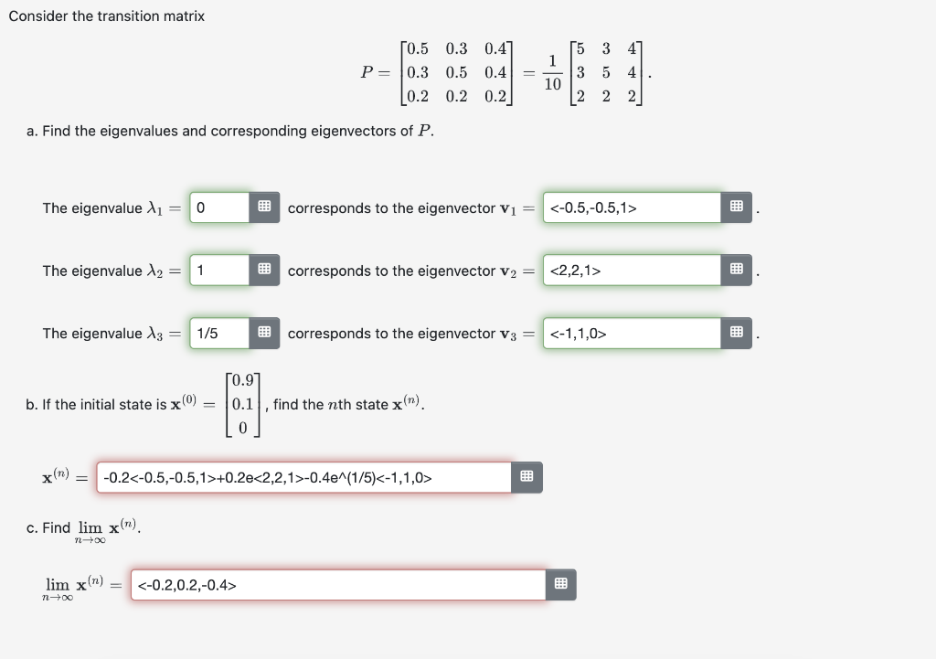 Solved Consider the transition matrix | Chegg.com