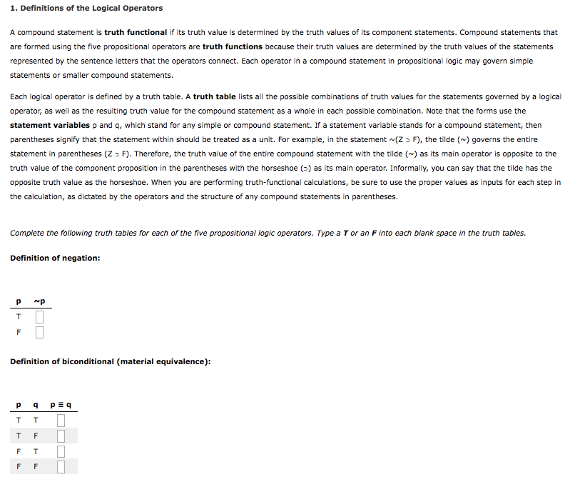 Solved 1 Definitions Of The Logical Operators A Compound
