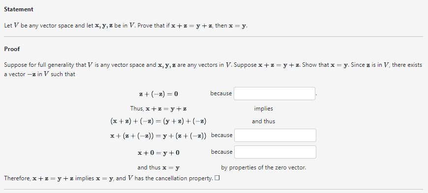 Solved Let V ﻿be any vector space and let x,y,z ﻿be in V. | Chegg.com