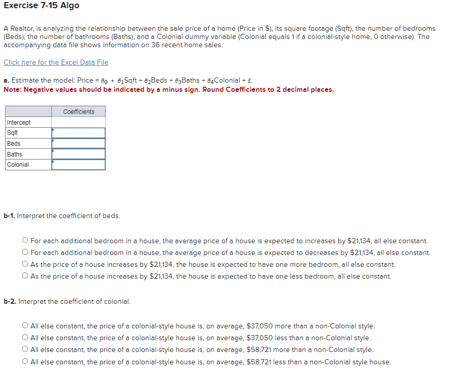 Solved A Realtor, is analyzing the relationship between the | Chegg.com