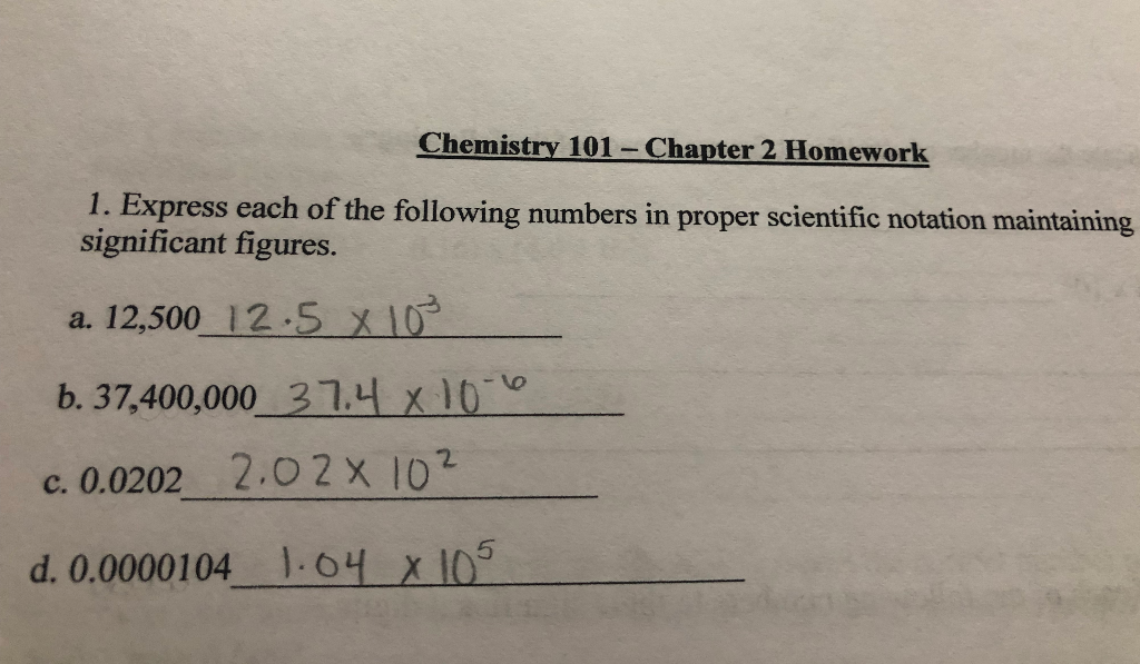 Solved Chemistry 101 - Chapter 2 Homework 1. Express each of | Chegg.com