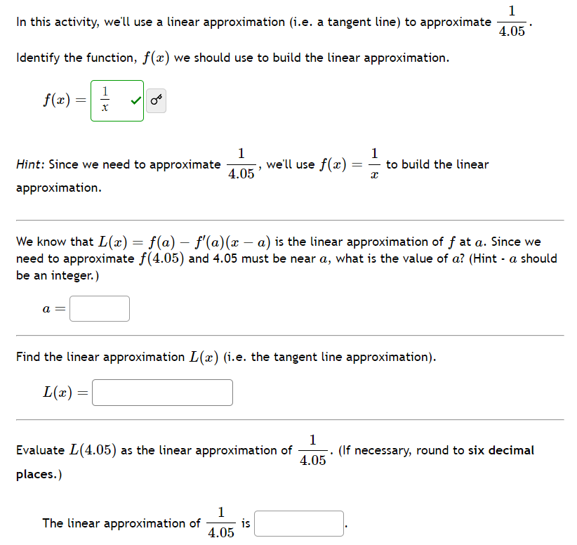 Solved In this activity, we'll use a linear approximation | Chegg.com