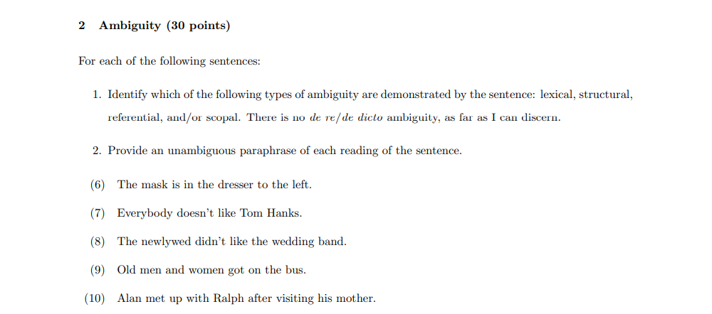 Solved 2 Ambiguity (30 points) For each of the following | Chegg.com
