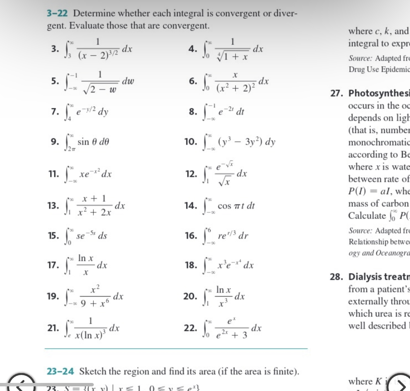 Solved 3-22 Determine whether each integral is convergent or | Chegg.com