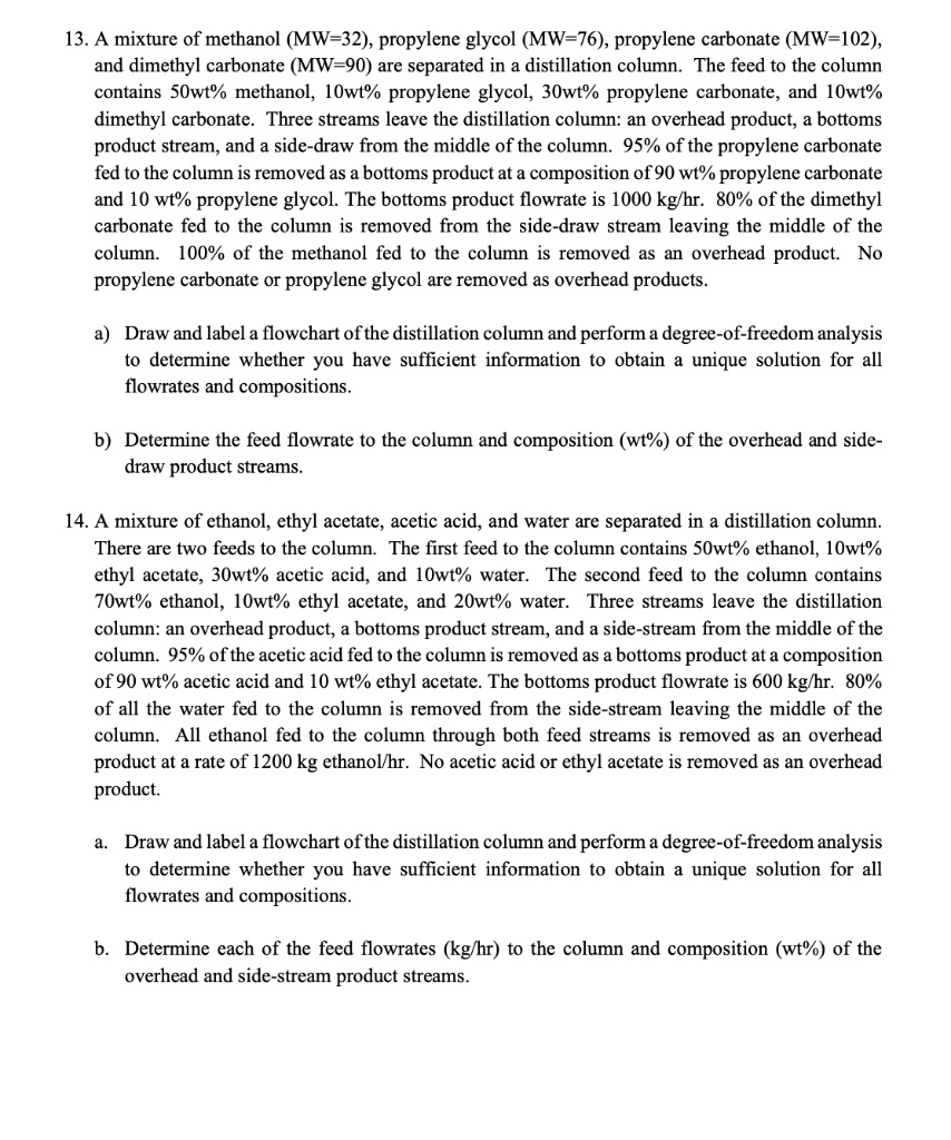 13. A mixture of methanol (MW=32), propylene glycol | Chegg.com