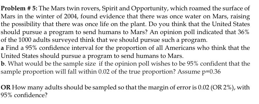Solved Problem \# 5: The Mars twin rovers, Spirit and | Chegg.com