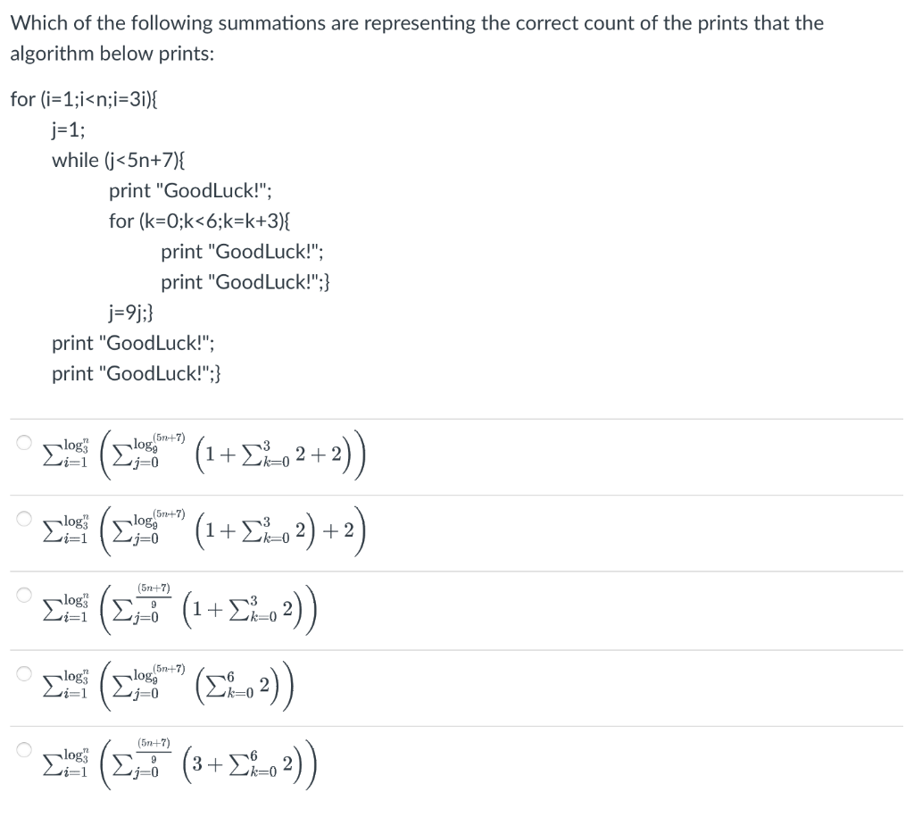 Solved Which of the following summations are representing | Chegg.com