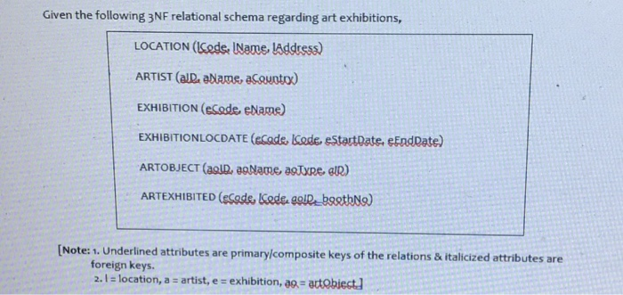 (Solved) : Given Following 3nf Relational Schema Regarding Art ... (Solved) : Given Following 3nf Relational Schema Regarding Art ...