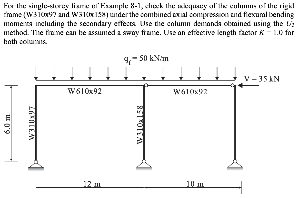 For the single-storey frame of Example 8-1, check the | Chegg.com
