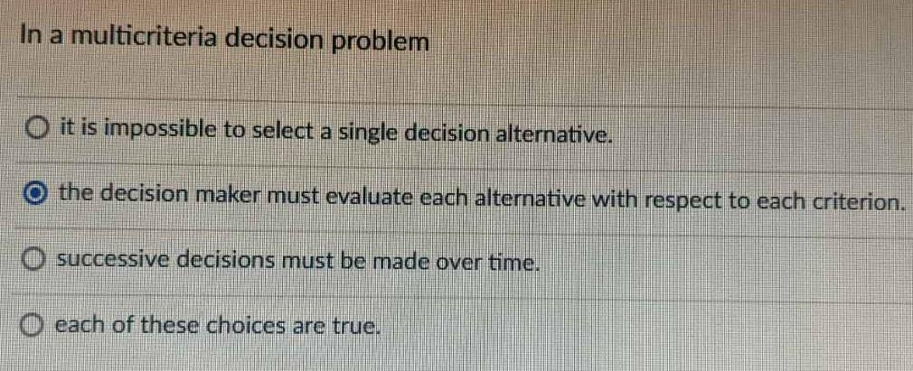 Solved In a multicriteria decision problem O it is | Chegg.com
