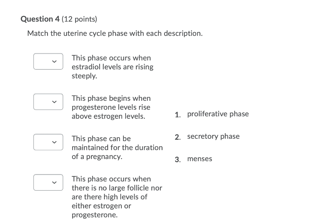 Solved Question 2 (15 points) Match an ovarian cycle phase | Chegg.com