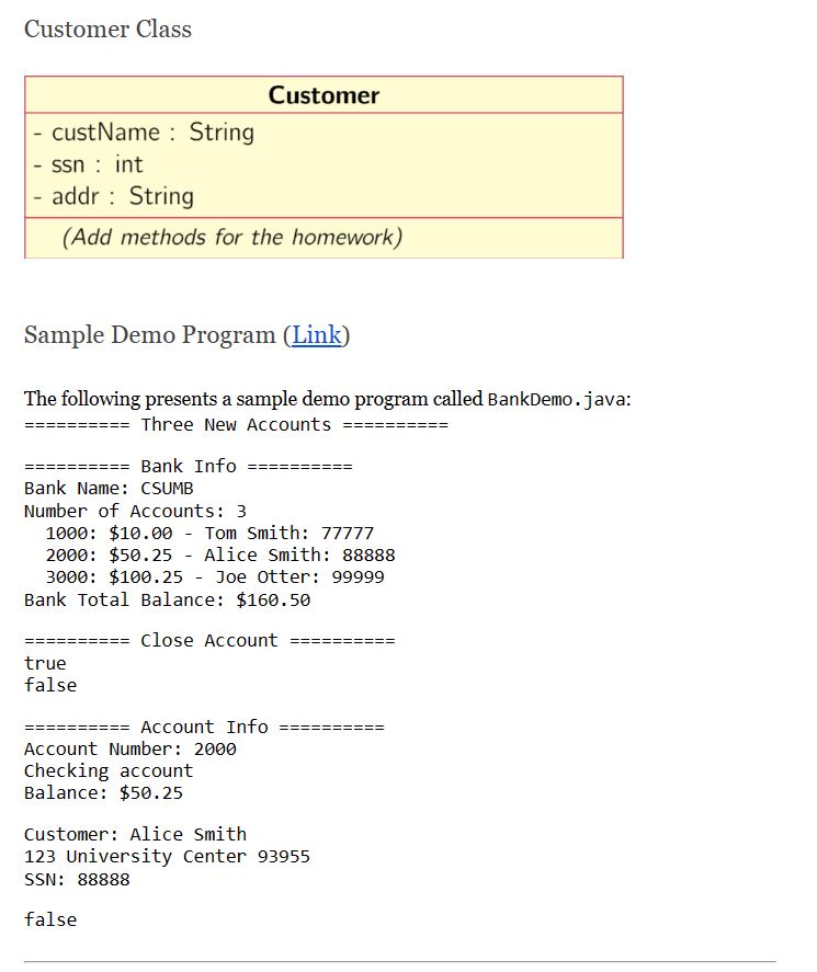 Solved Customer Class Sample Demo Program ( Link ) The | Chegg.com