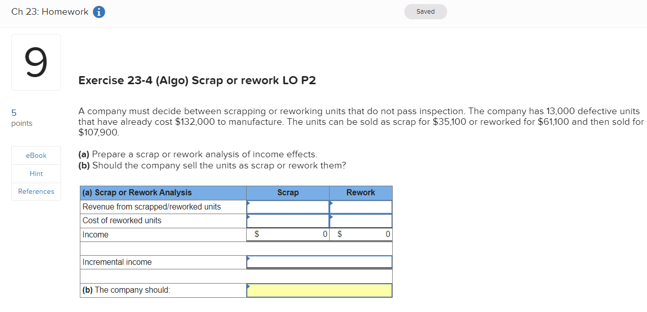 Solved A company must decide between scrapping or reworking | Chegg.com