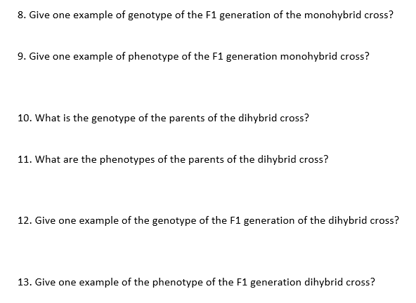 Solved 8. Give one example of genotype of the F1 generation | Chegg.com