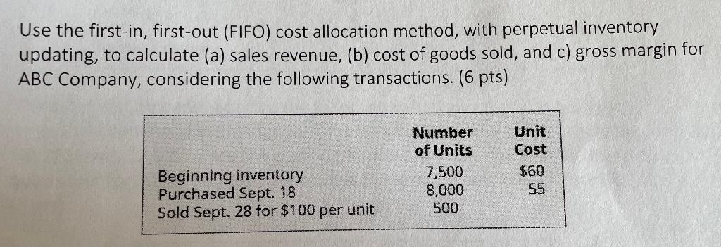 Solved Use the first-in, first-out (FIFO) cost allocation | Chegg.com