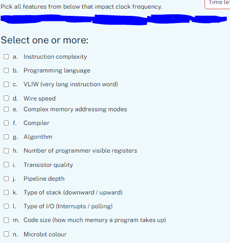 Solved Pick all features from below that impact clock | Chegg.com