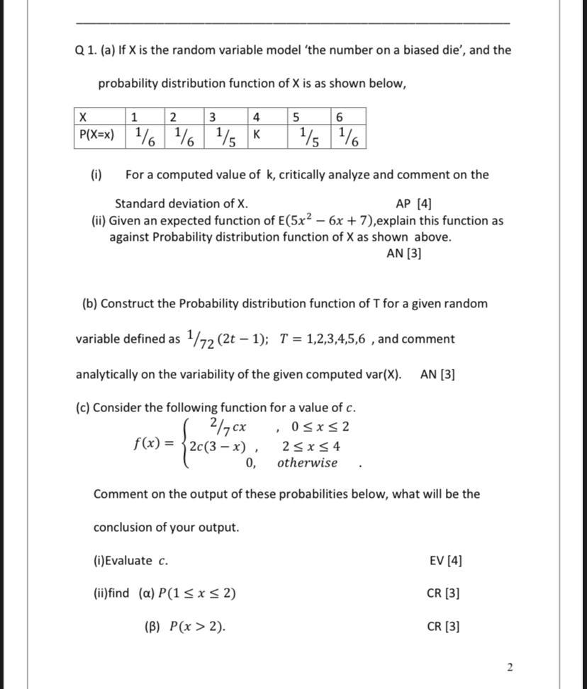 Solved Q1. (a) If X is the random variable model 'the number | Chegg.com