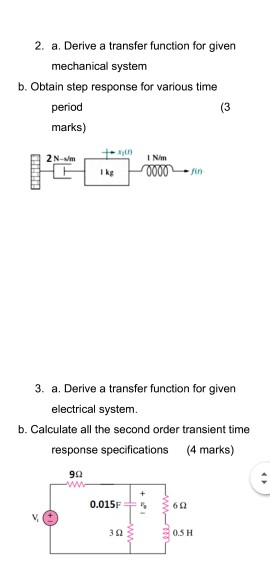 Solved 2. a. Derive a transfer function for given mechanical | Chegg.com