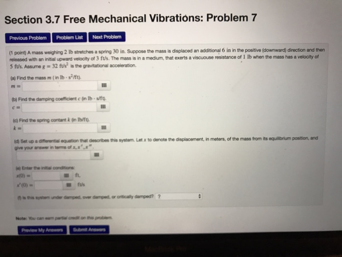Solved Section 3.7 Free Mechanical Vibrations: Problem 7 | Chegg.com