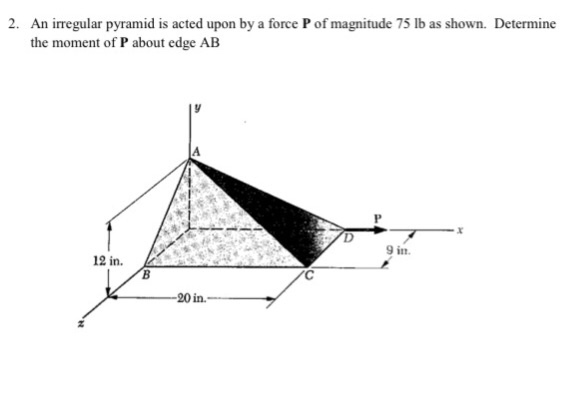 Solved 2. An irregular pyramid is acted upon by a force P of | Chegg.com