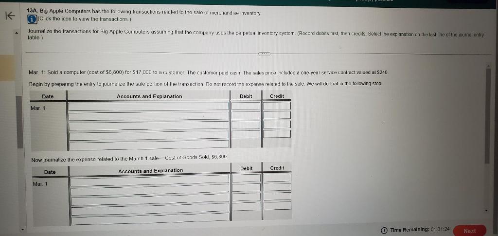 Solved 13A. Big Apple Computers has the following | Chegg.com