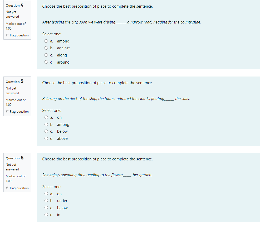 Solved Choose the best preposition of place to complete the | Chegg.com
