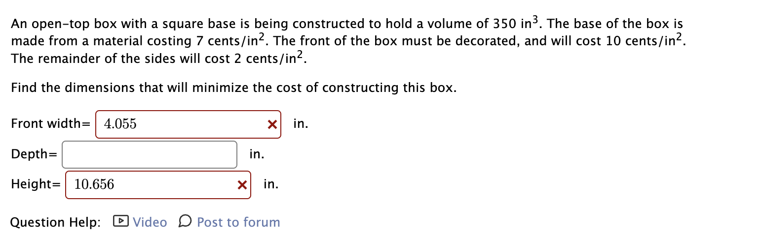 Solved An open-top box with a square base is being | Chegg.com