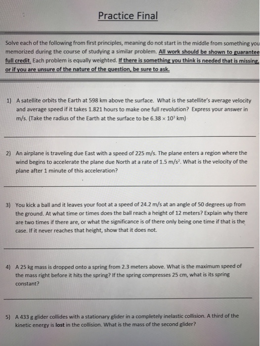 Solved Practice Final Solve each of the following from first | Chegg.com