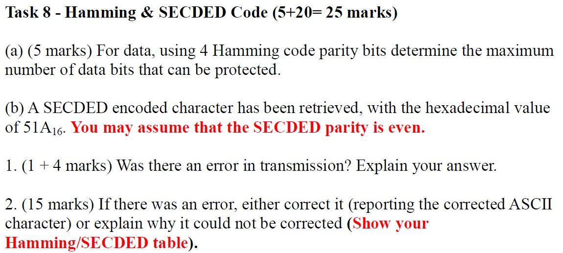 Solved Task 8 Hamming And Secded Code 520 25 Marks A 