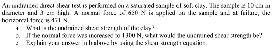 Solved An undrained direct shear test is performed on a | Chegg.com