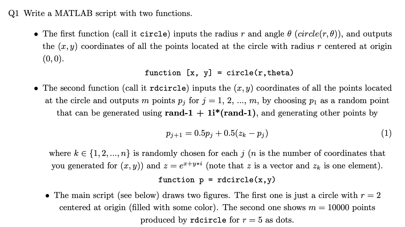 Solved Vrite A Matlab Script With Two Functions The First 6834