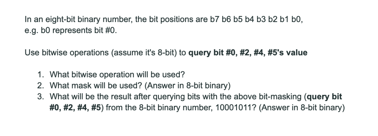 Solved In an eight-bit binary number, the bit positions are | Chegg.com