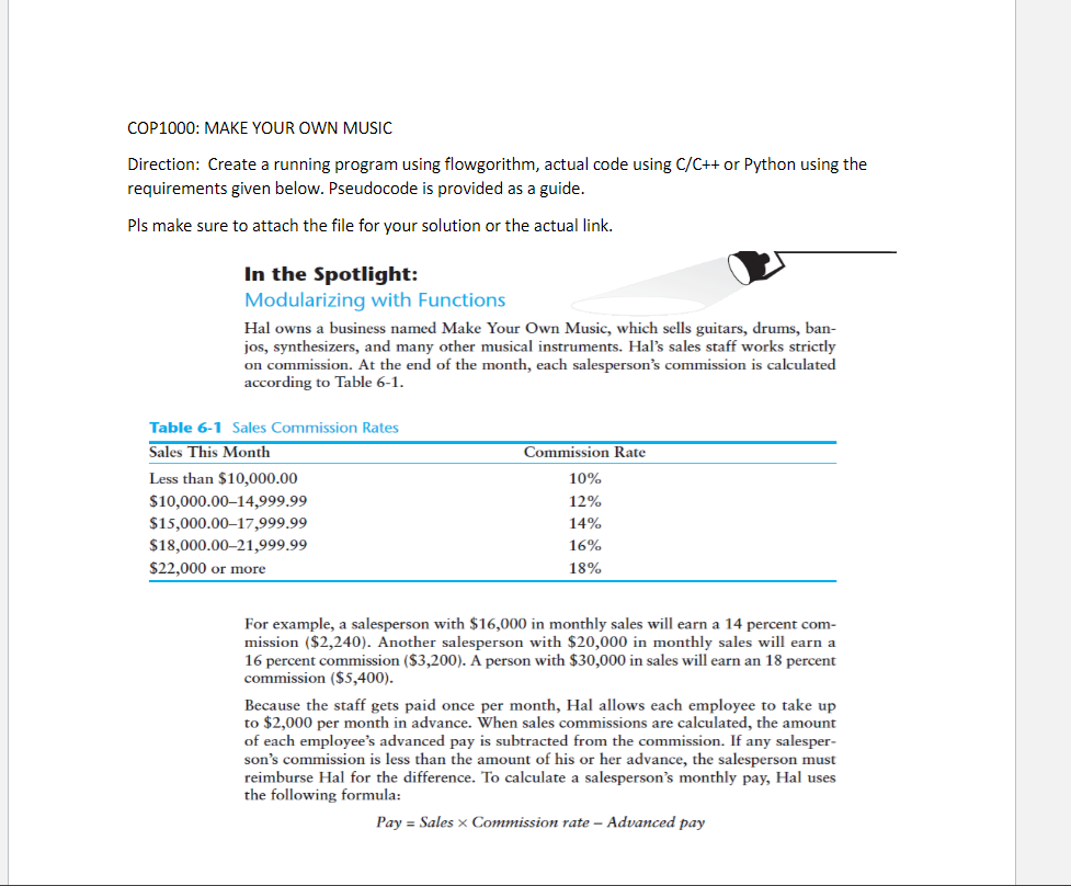 Solved COP1000: MAKE YOUR OWN MUSIC Direction: Create a | Chegg.com