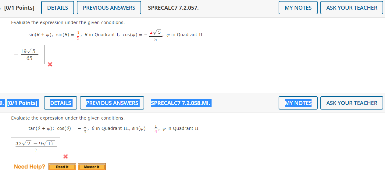 Solved - [0/1 Points] DETAILS PREVIOUS ANSWERS SPRECALC7 | Chegg.com