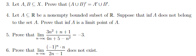 Solved 3. Let A,B⊆X. Prove that (A∪B)′=Λ′∪B′. 4. Let A⊆R be | Chegg.com