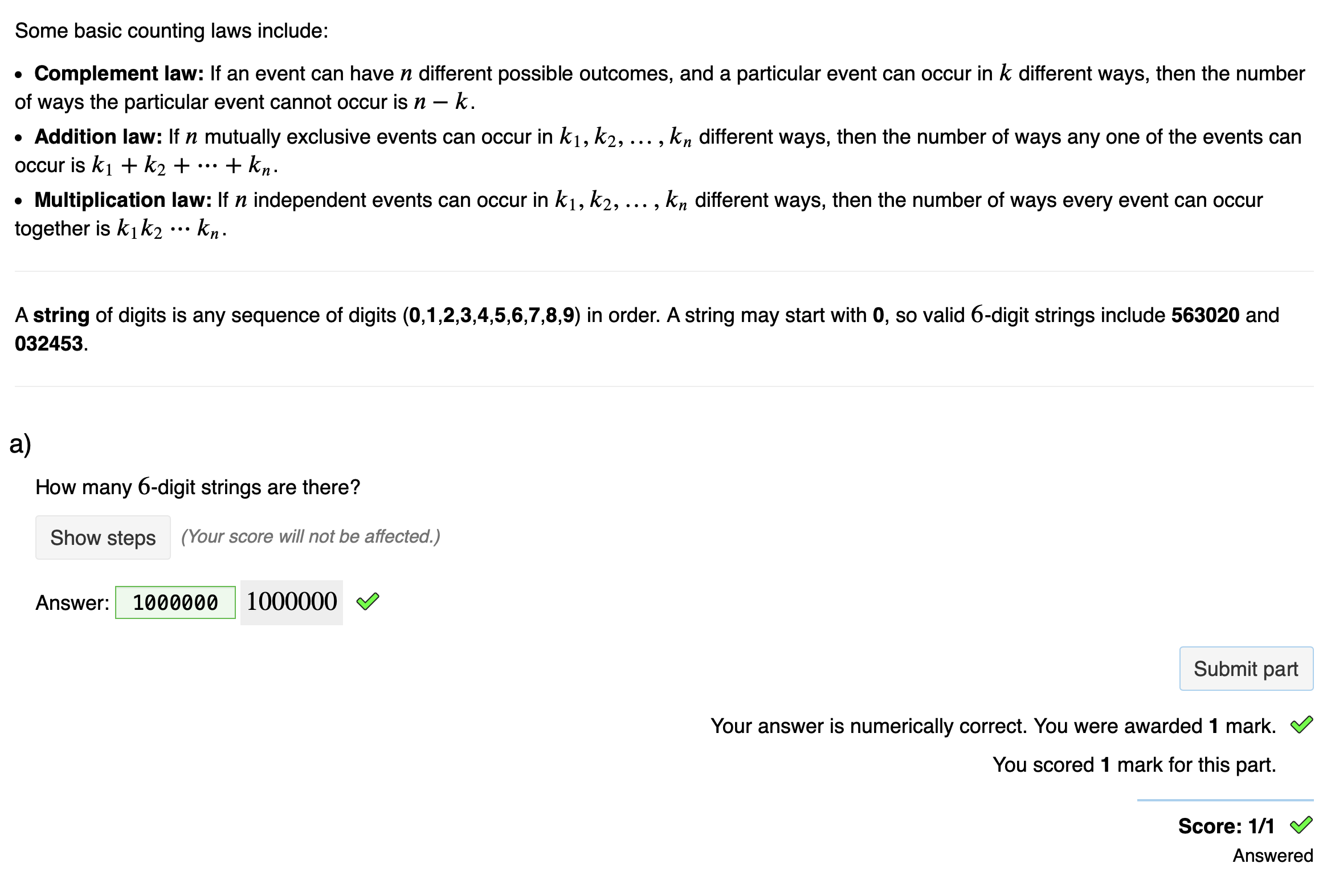 Solved Some basic counting laws include: - Complement law: | Chegg.com