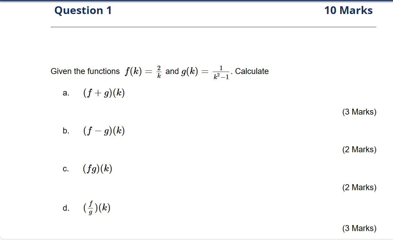 Solved Given the functions f(k)=k2 and g(k)=k2−11. Calculate | Chegg.com